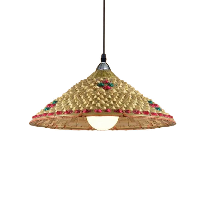 Rustic Hat Shaped Hanging Light Bamboo Shade 1 Light Pendant Lamp over ...