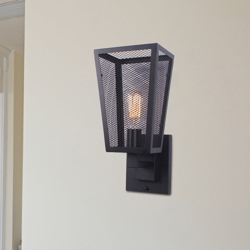 1 Bulb Wire Mesh Wall Light Sconce Industrial Style Black Finish Metal ...