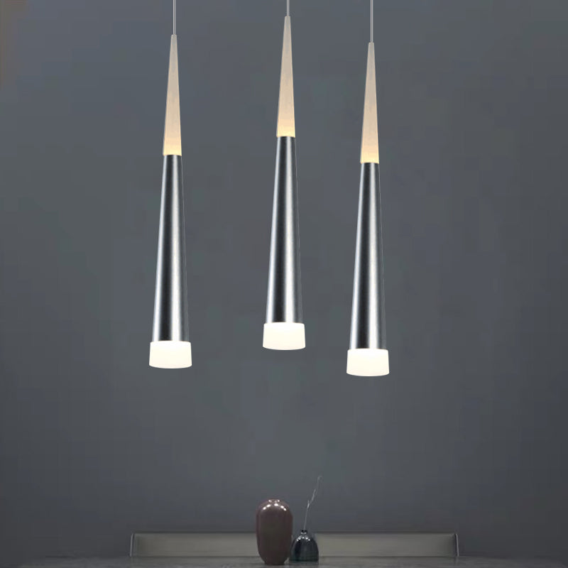 Silver Tapered Hanging Pendant Light Metal Contemporary 1 Light Dining ...