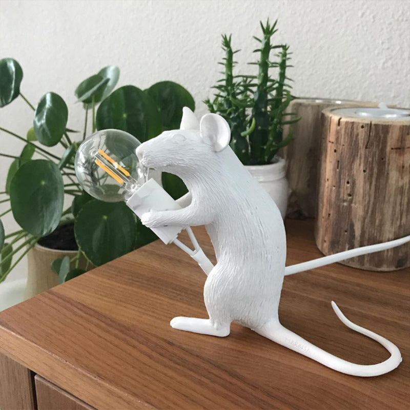 White Finish Mouse-Shape Table Lamp Nordic Style Resin 1 Head ...