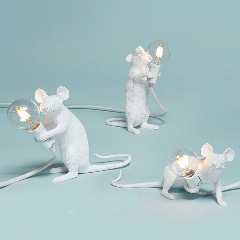 White Finish Mouse-Shape Table Lamp Nordic Style Resin 1 Head ...