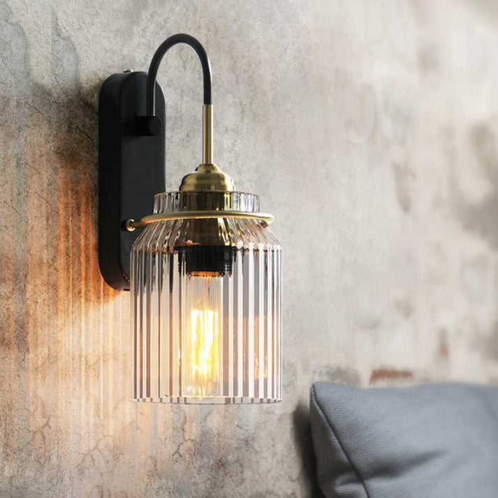 Clear Prismatic Glass Can Shape Sconce Farmhouse 1 Bulb Bedside Wall ...