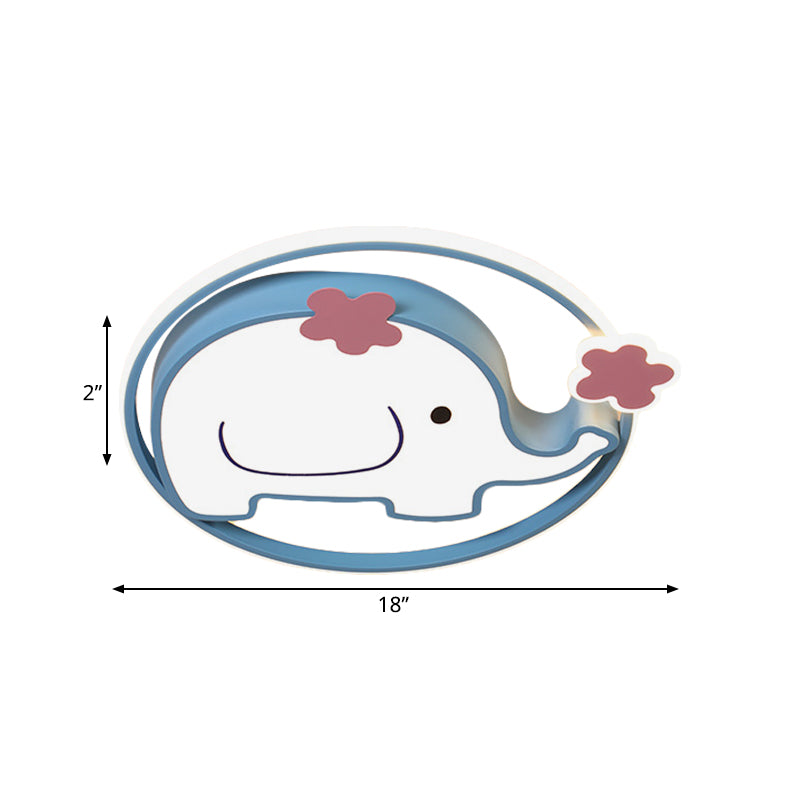 Elephant Flush Light Fixture Kids Iron Blue LED Flush Mount Recessed ...