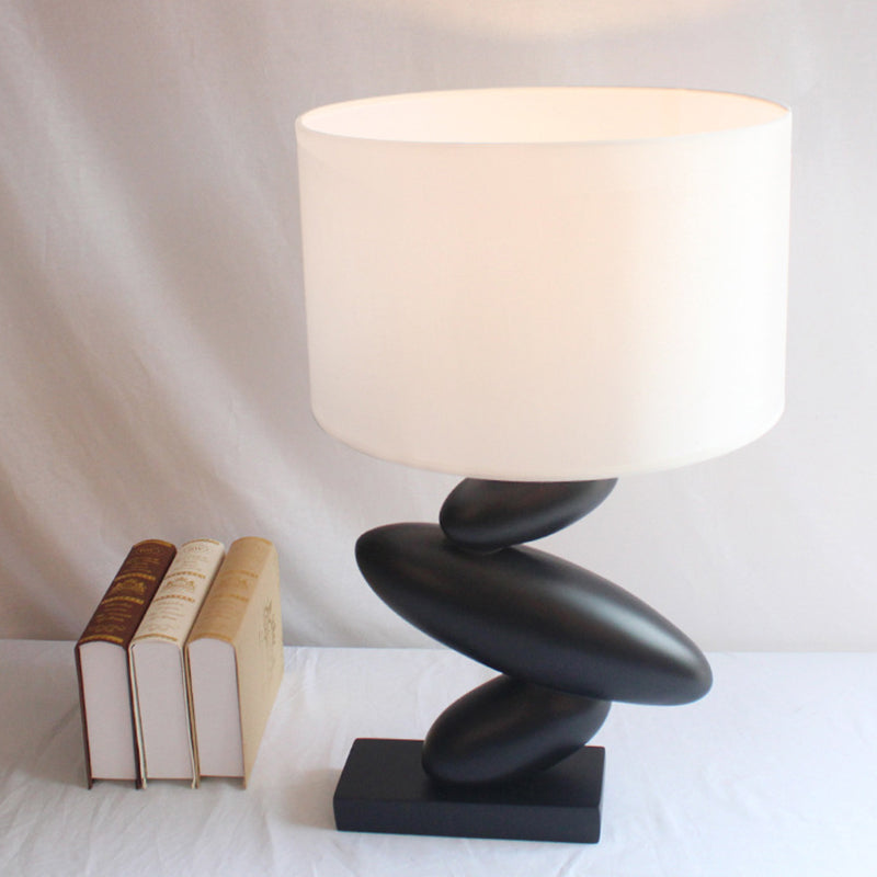 Single Straight Sided Shade Night Lamp Countryside White Fabric Table ...