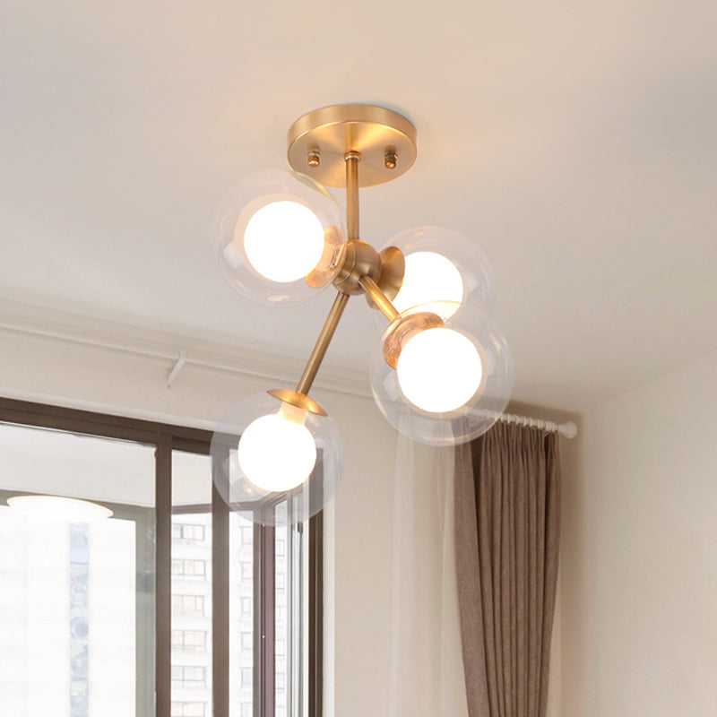 Branching Semi Flush Ceiling Light Postmodernist Transparent Glass 4 ...