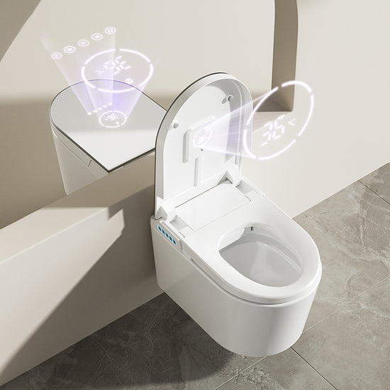 White Elongated Wall Mounted Bidet with Wireless Remote Control - Clearhalo