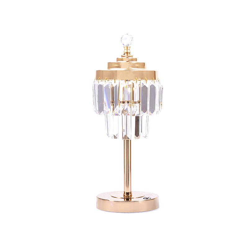 Gold LED Table Light Vintage Beveled Crystal Prism 2 Tiers Night Stand ...