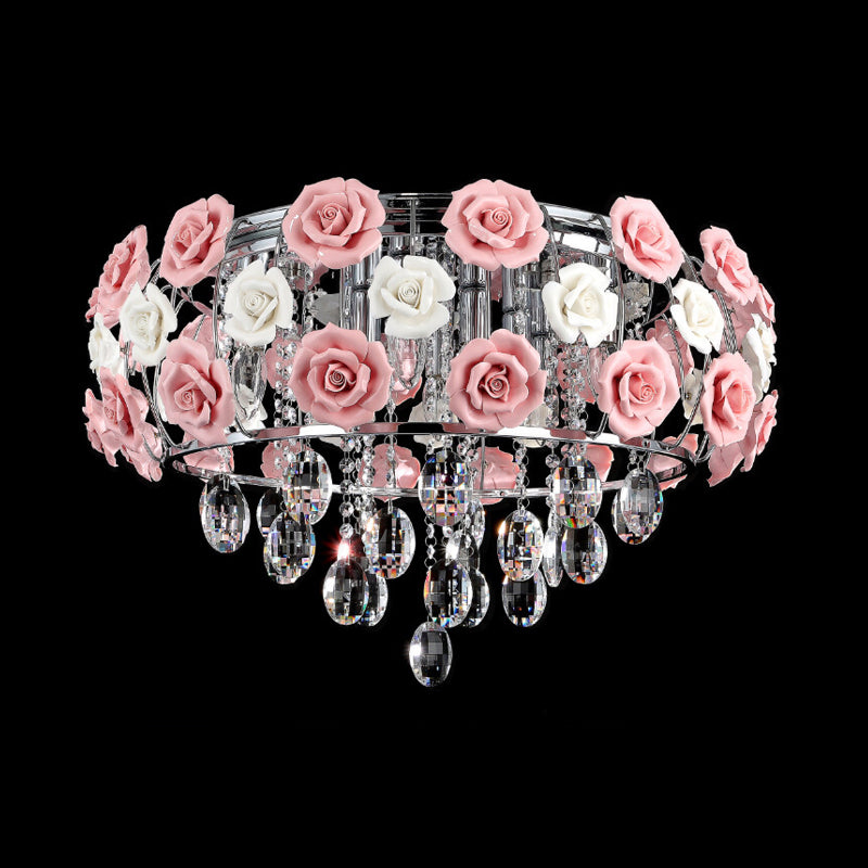 Pink Blooming Rose Ceiling Light Modern Romantic Crystal 8-Bulb Living ...