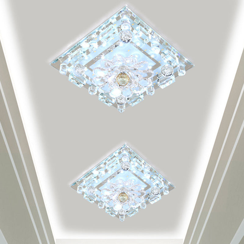 Clear Crystal Square Flush Ceiling Light Simple LED Corridor Flush ...