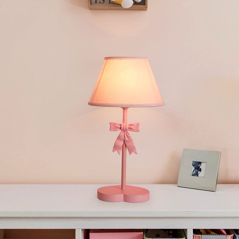 Conical Fabric Night Table Lighting Kids 1-Bulb Pink Nightstand Light ...