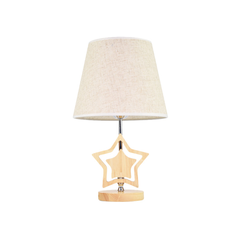Wood Star Nightstand Lamp Modern 1 Light Table Light with Barrel Fabric ...
