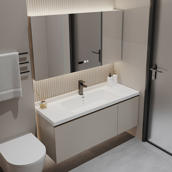 Single Sink Bathroom Vanity Set Overflow Wood Frame Wall Mounted with ...