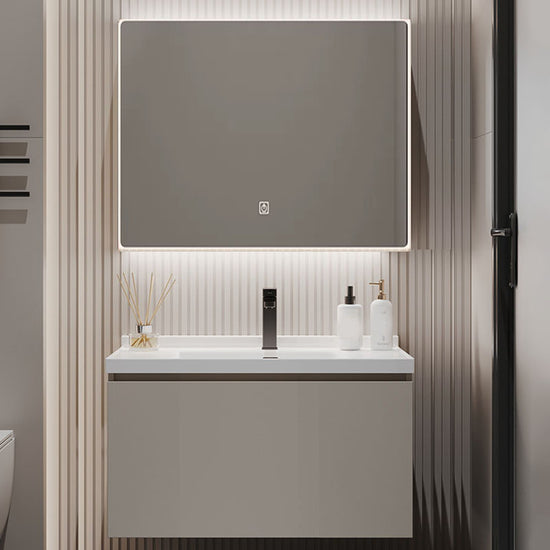 Single Sink Bathroom Vanity Set Overflow Wood Frame Wall Mounted with ...