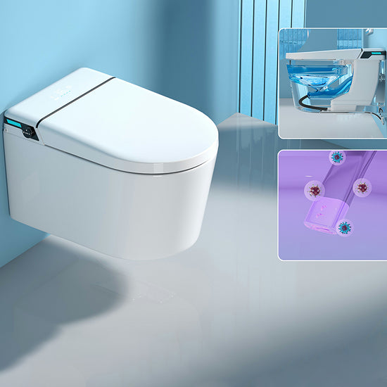 White Smart Bidet Wall Mount Ceramic All-In-One Elongated with Heated ...