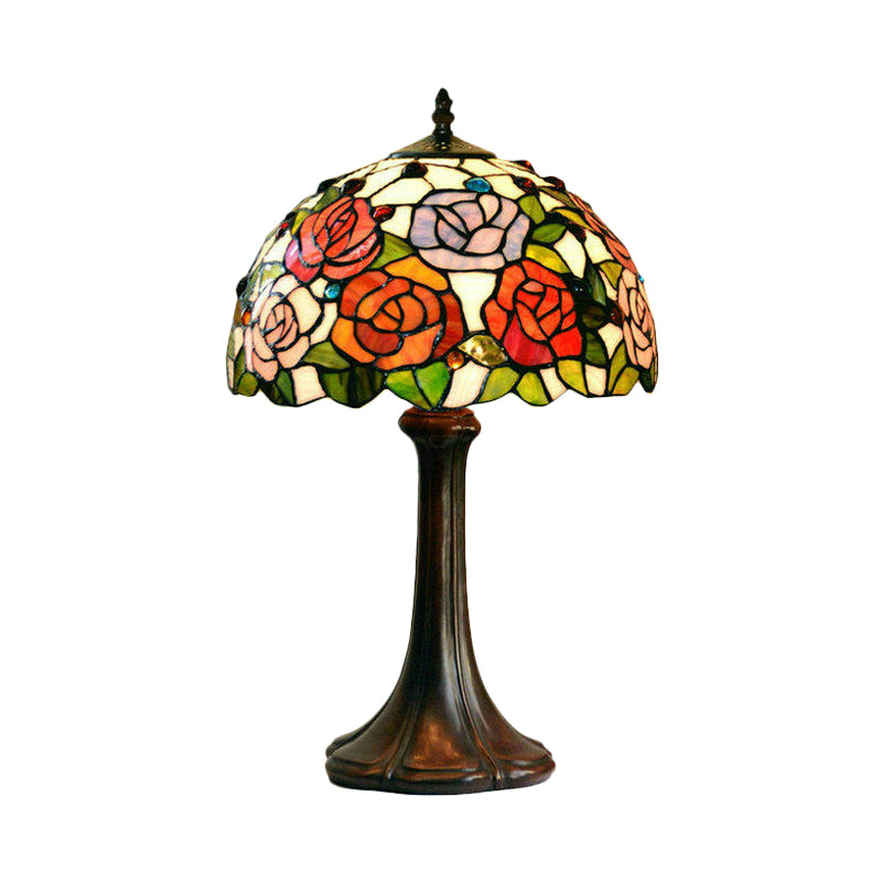 1-Head Jeweled Table Lamp Tiffany Bronze Handcrafted Art Glass Night ...