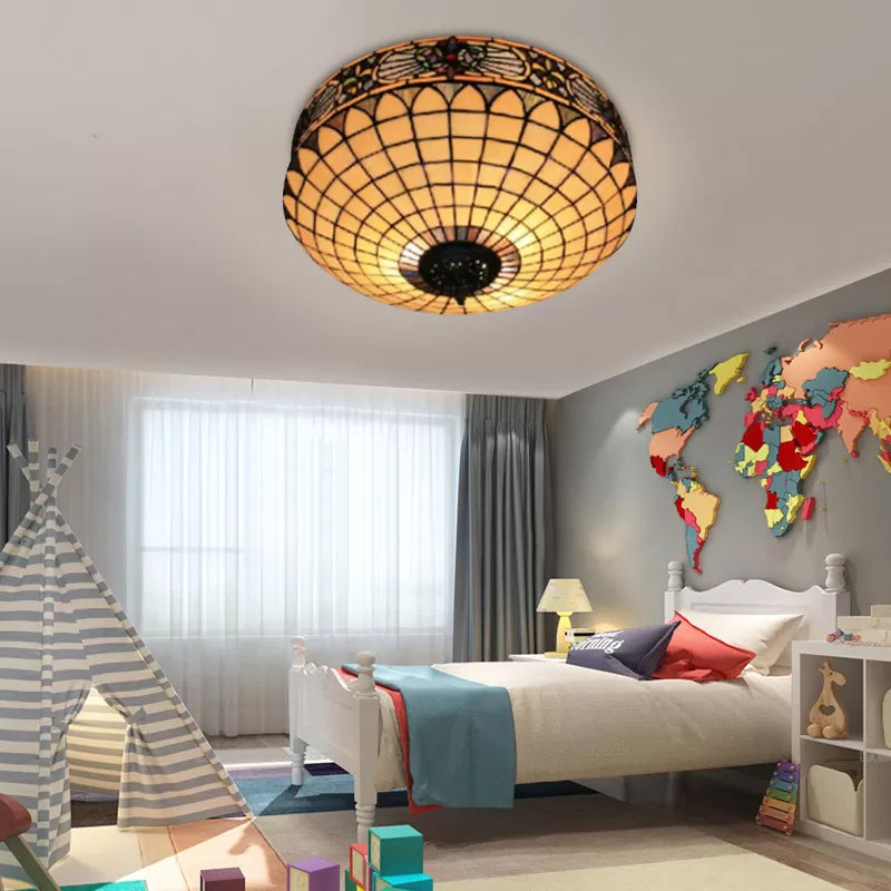 Stained Glass Ceiling Light, 2-Lights Cylinder Flush Mount Lighting for ...