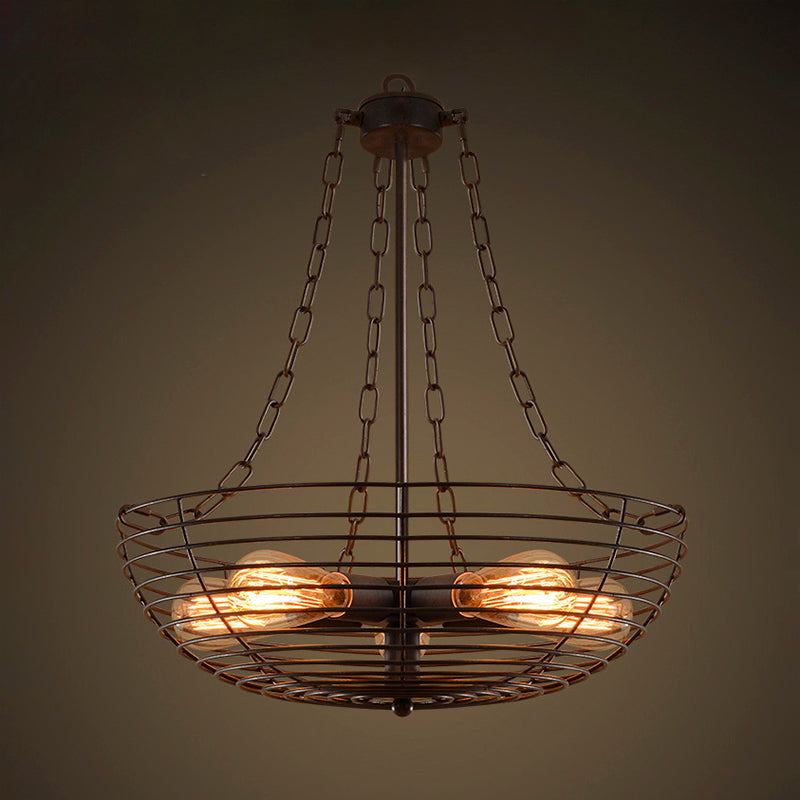 Bowl Farmhouse Chandelier Lighting with Wire Guard Antique Style Iron 5 ...