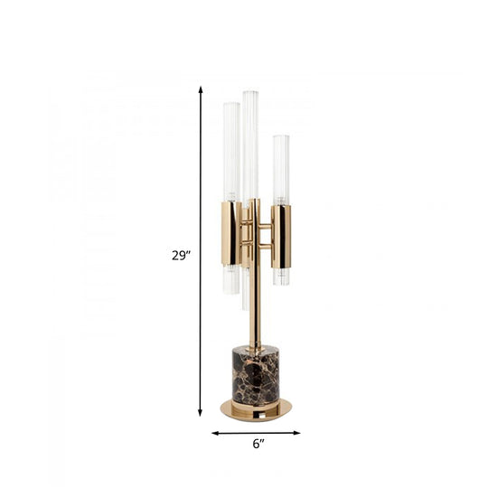 Fluted Glass Trident LED Table Light Mid-Century Hotel Nightstand Lamp ...