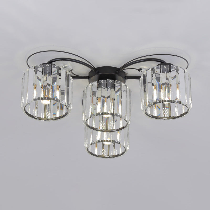 Modernist Column Flush Mount Light 4/6 Bulbs Clear Crystal Block ...