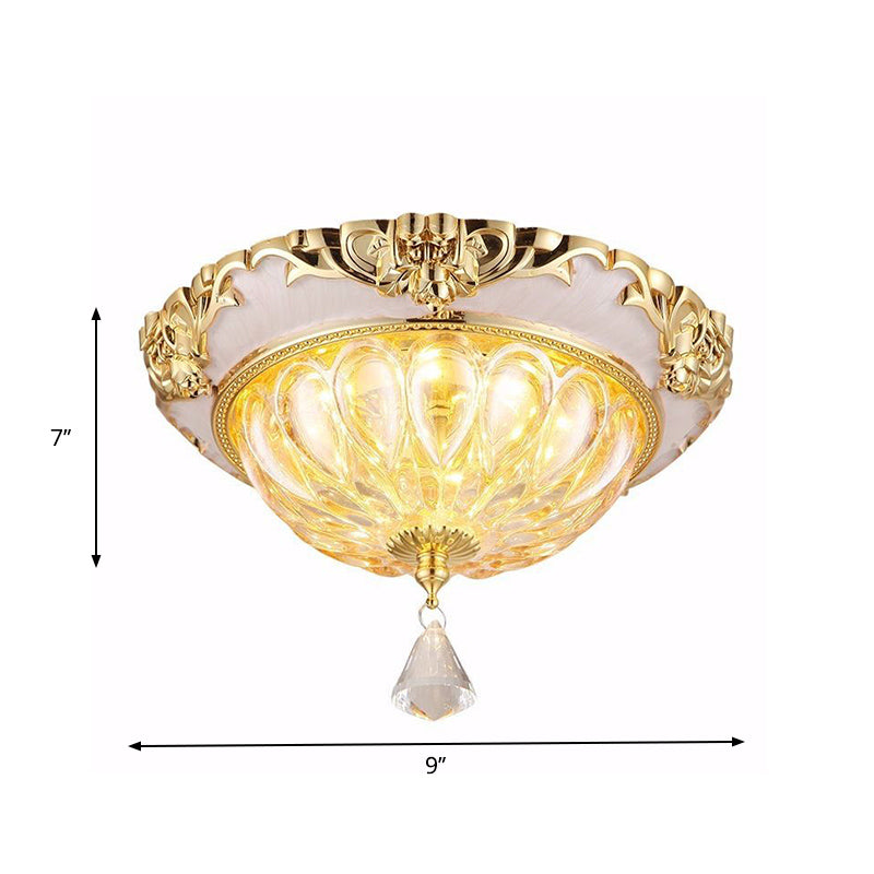 Gold LED Ceiling Flush Mount Modern Amber Crystal Glass Flush Light ...