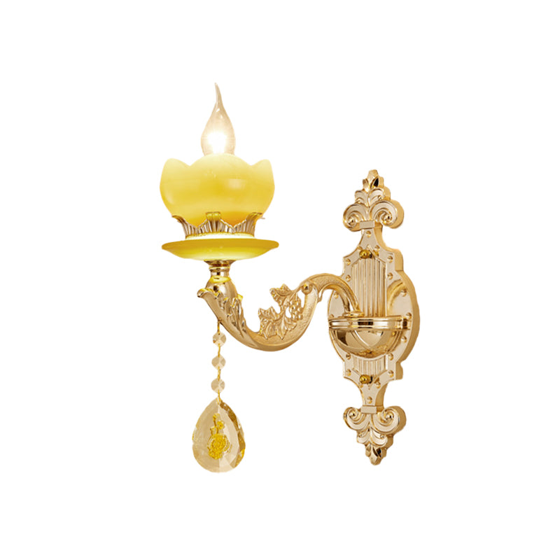 Gold Candle Wall Light Fixture Mid-Century Jade 1-Bulb Bedroom Wall ...