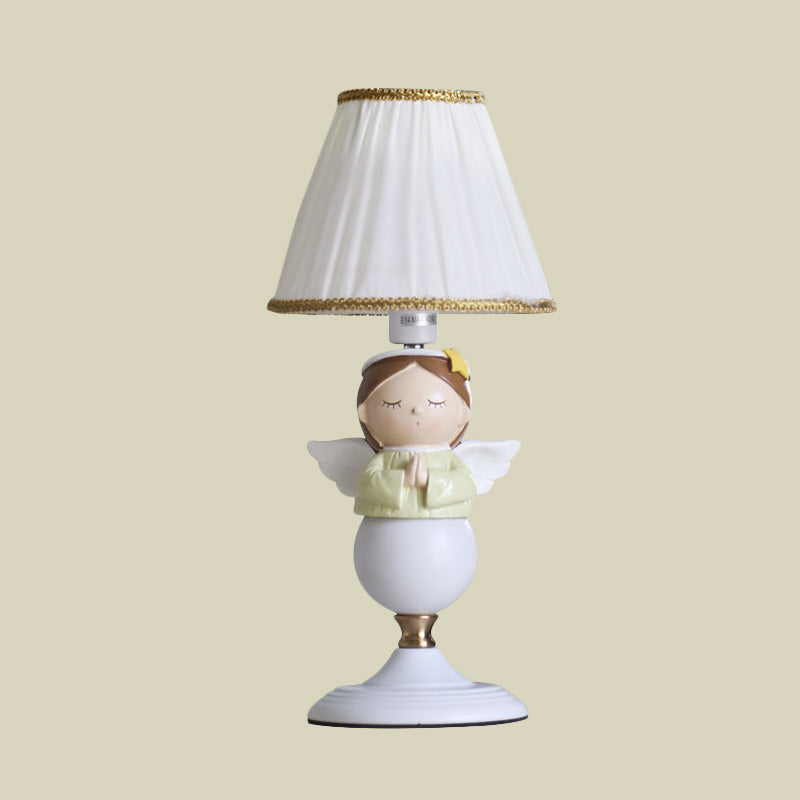 Resin Angel Night Table Light Cartoon 1 Bulb White Nightstand Lamp with ...