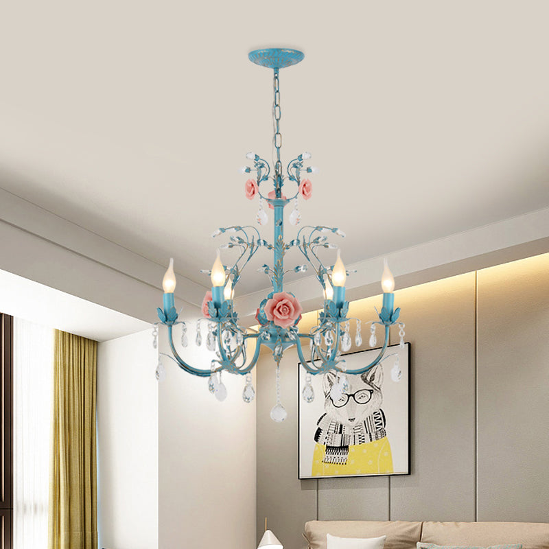 Blue Candelabra Ceiling Chandelier American Flower Iron 3/6 Heads ...