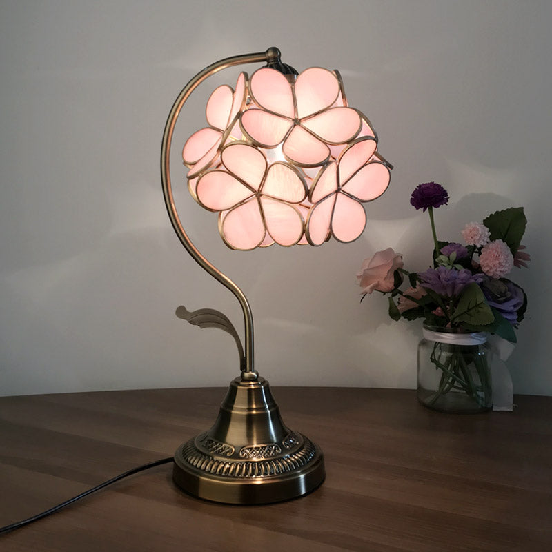 Pink Glass Cluster-Flower Table Light Romantic Tiffany Single Bronze ...
