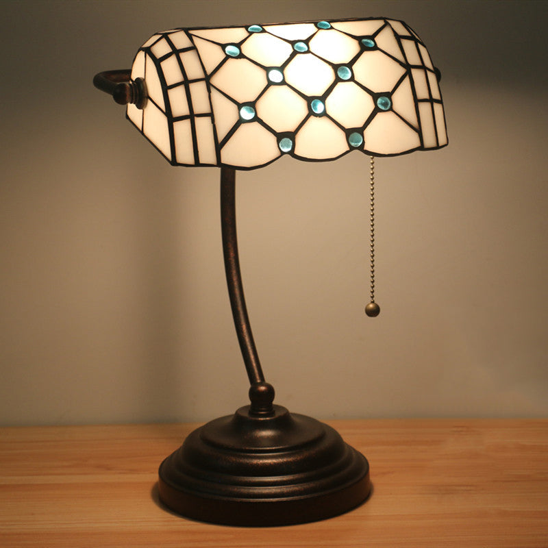 1 Head Task Lamp Tiffany Style Jeweled Beige Glass Pull Chain Night ...