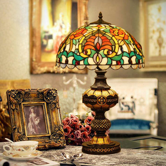 Flower Night Table Lighting 1 Head Stained Art Glass Victorian Bowl ...