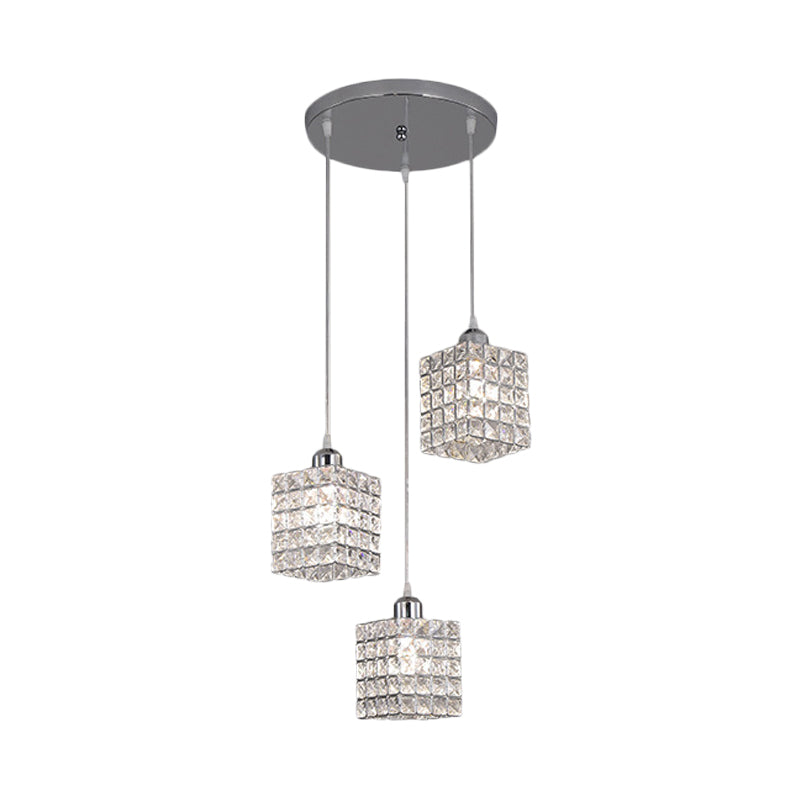 Chrome Cuboid Cluster Pendant Minimalist 3 Bulbs Beveled Crystal ...