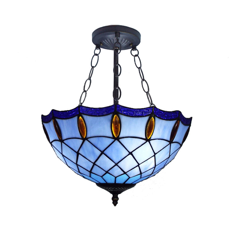 Blue Ceiling Light for Bedroom, 2 Lights Jeweled Semi Flush Mount ...