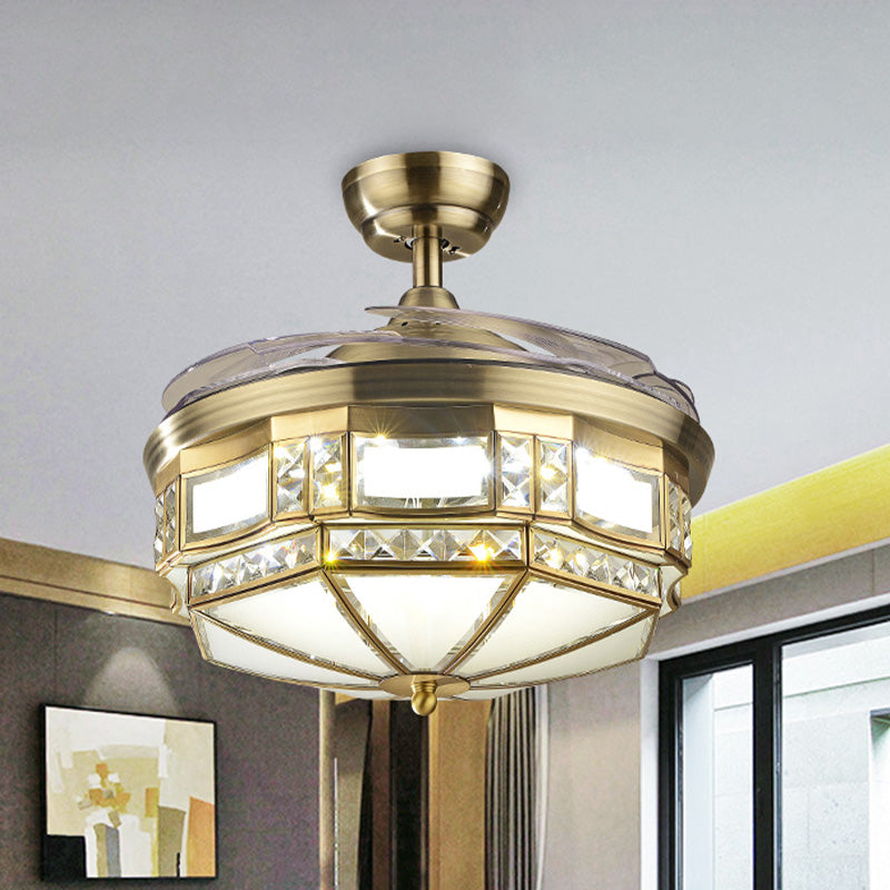 Yurt Shaped Bedroom LED Fan Light Kit Traditional Crystal 3-Blade 42.5 ...