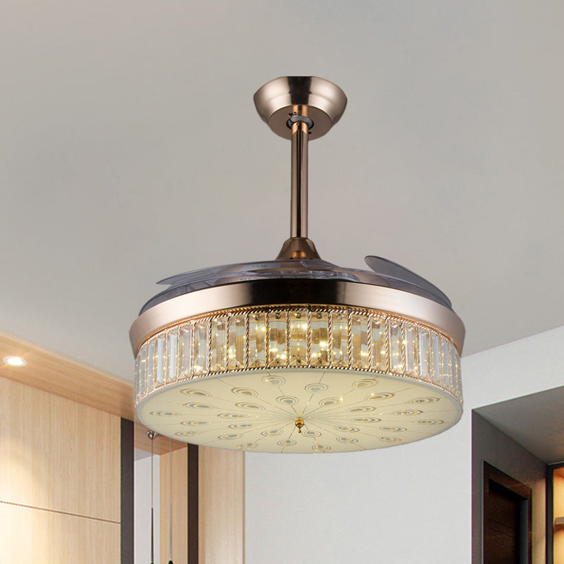 Modern Round Flush Ceiling Fan 3 Blades Crystal LED Semi Flush Mount ...