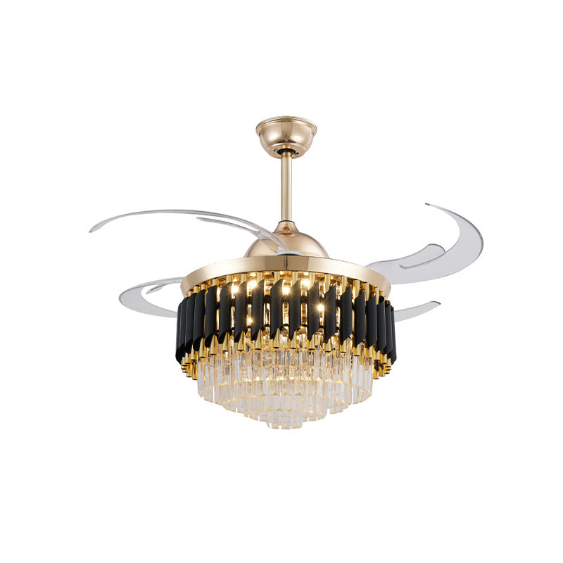 Prismatic Crystal Black-Gold Fan Light Layered Tapered Postmodern LED ...