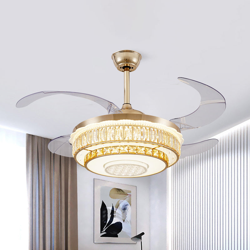 42" Wide Crystal 2-Tier Round Fan Lamp Modern Sitting Room LED Semi ...