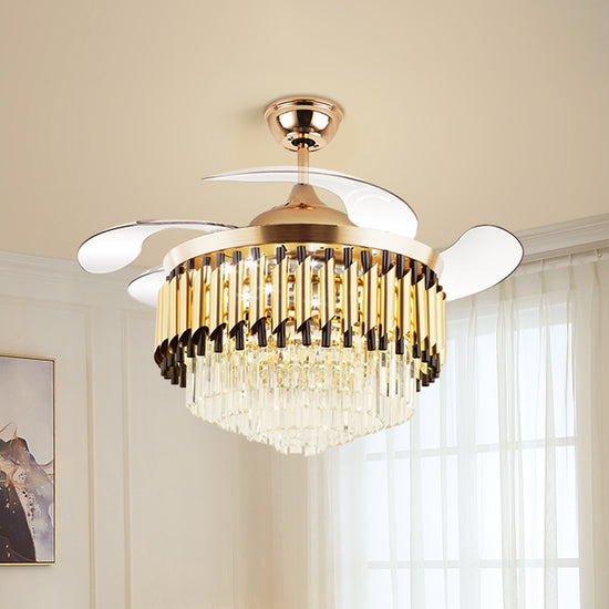 Layered Crystal Black/Gold Ceiling Fan Tapered Drum 3-Blade Postmodern ...