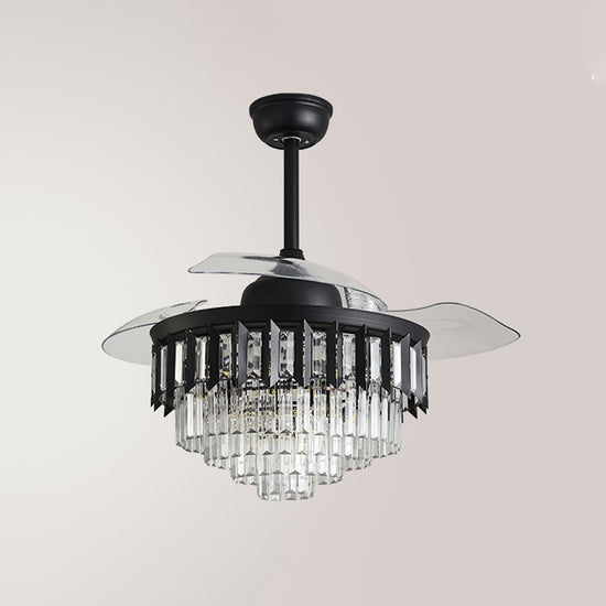 Layered Crystal Black/Gold Ceiling Fan Tapered Drum 3-Blade Postmodern ...