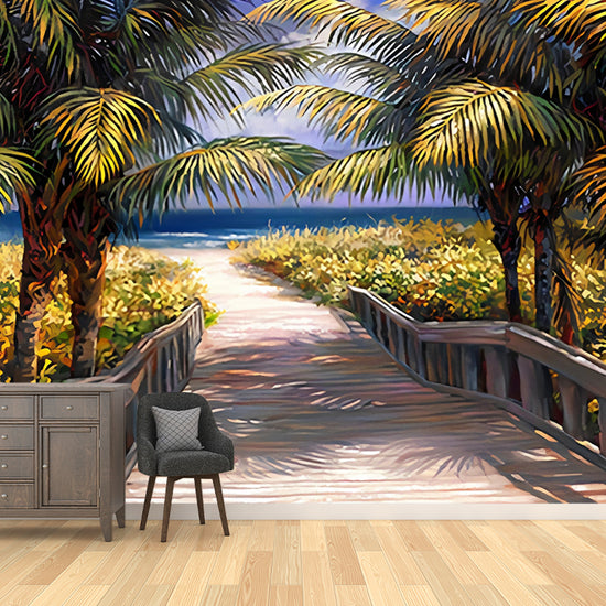 Tropical Mural Wallpaper Light Color Coconut Tree and Road Customized ...