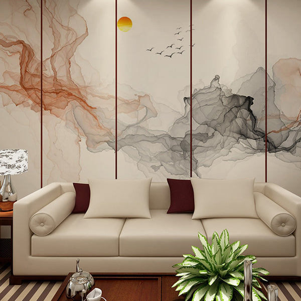 Extra Large Wall Mural for Living Room Swirled Smoke and Flying Bird ...