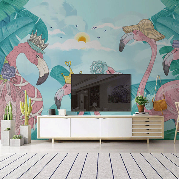 Big Cartoon Wall Art for Accent Wall Flamingo and Forest Mural ...