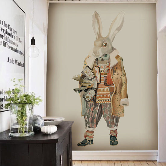 Whole Plain Background Mural Wallpaper for Kid's Bedroom Cartoon Rabbit ...