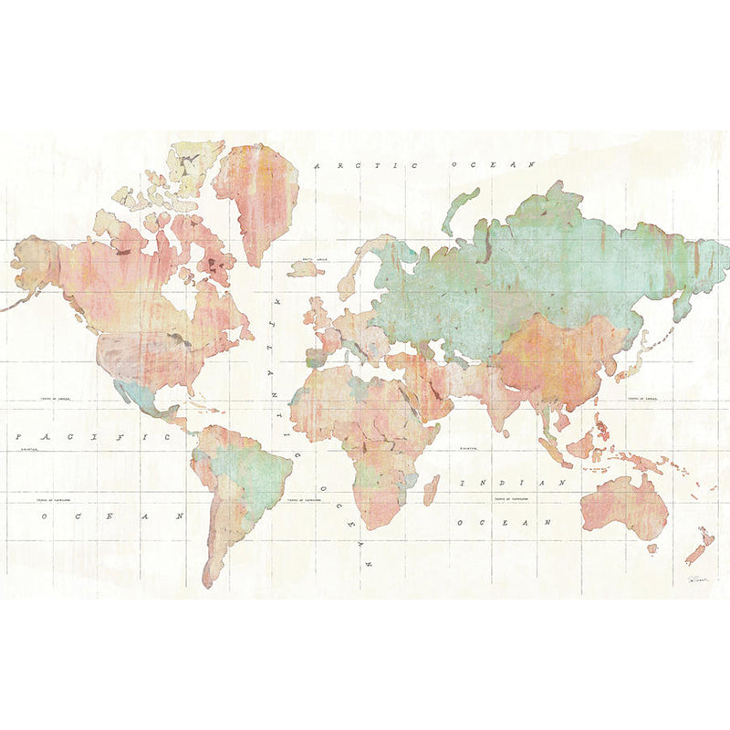 Fresh Green World Map Mural Wallpaper for Restaurant Decoration, Non ...