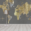 Gold World Map Mural Water-Resistant Wall Decor for Accent Wall - Clearhalo
