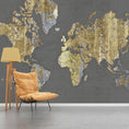 Gold World Map Mural Water-Resistant Wall Decor for Accent Wall - Clearhalo