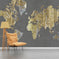 Gold World Map Mural Water-Resistant Wall Decor for Accent Wall - Clearhalo