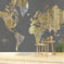 Gold World Map Mural Water-Resistant Wall Decor for Accent Wall - Clearhalo