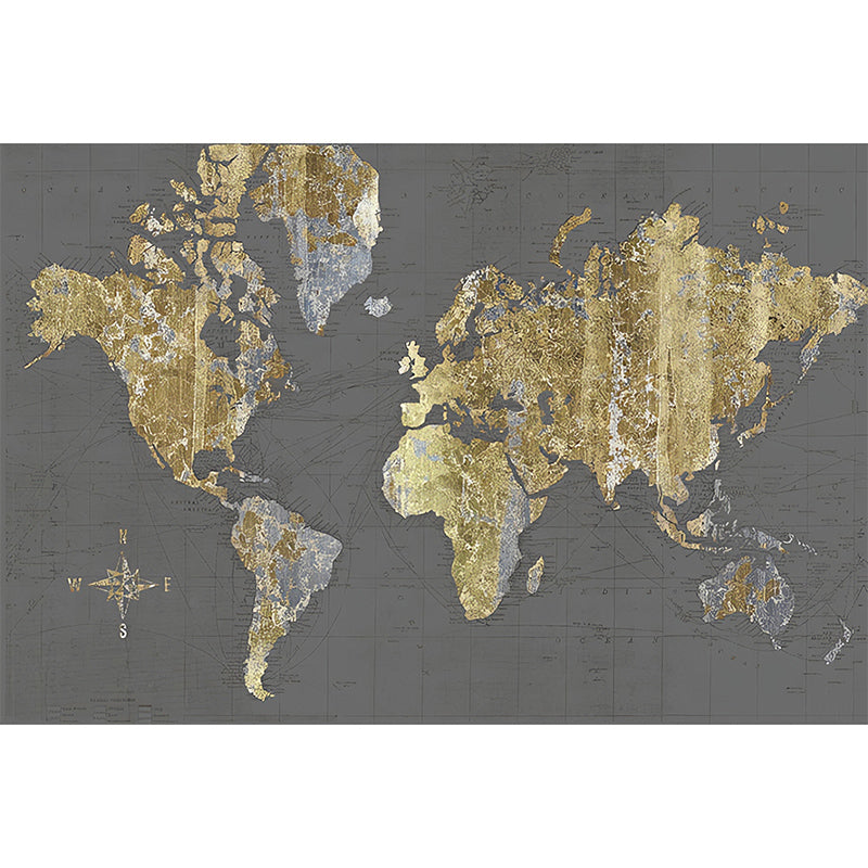 Gold World Map Mural Water-Resistant Wall Decor for Accent Wall - Clearhalo