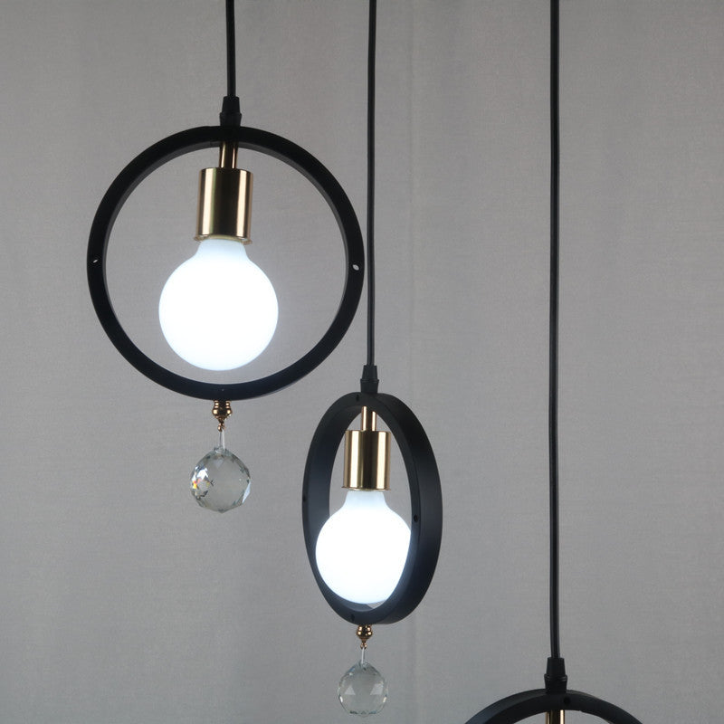 Open Bulb Metal Hanging Light with Ring Shade and Clear Crystal Ball ...