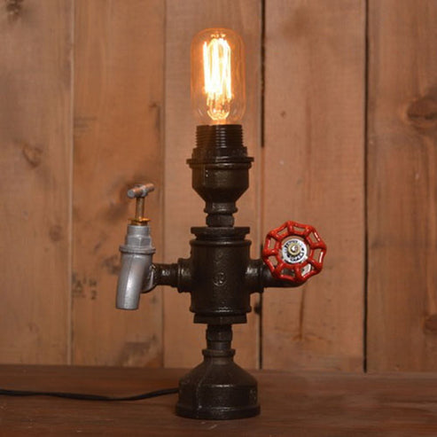1 Head Open Bulb Table Light with Water Tap and Valve Farmhouse Black ...